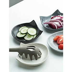 Miamolo Spoon Rest for Stove Top, 5.12 Inches Ceramic Spoon Holder for Kitchen Counter, Cat Cooking Utensil Rest for Spatula Spoons Ladles, Farmhouse Kitchen Decor, Black