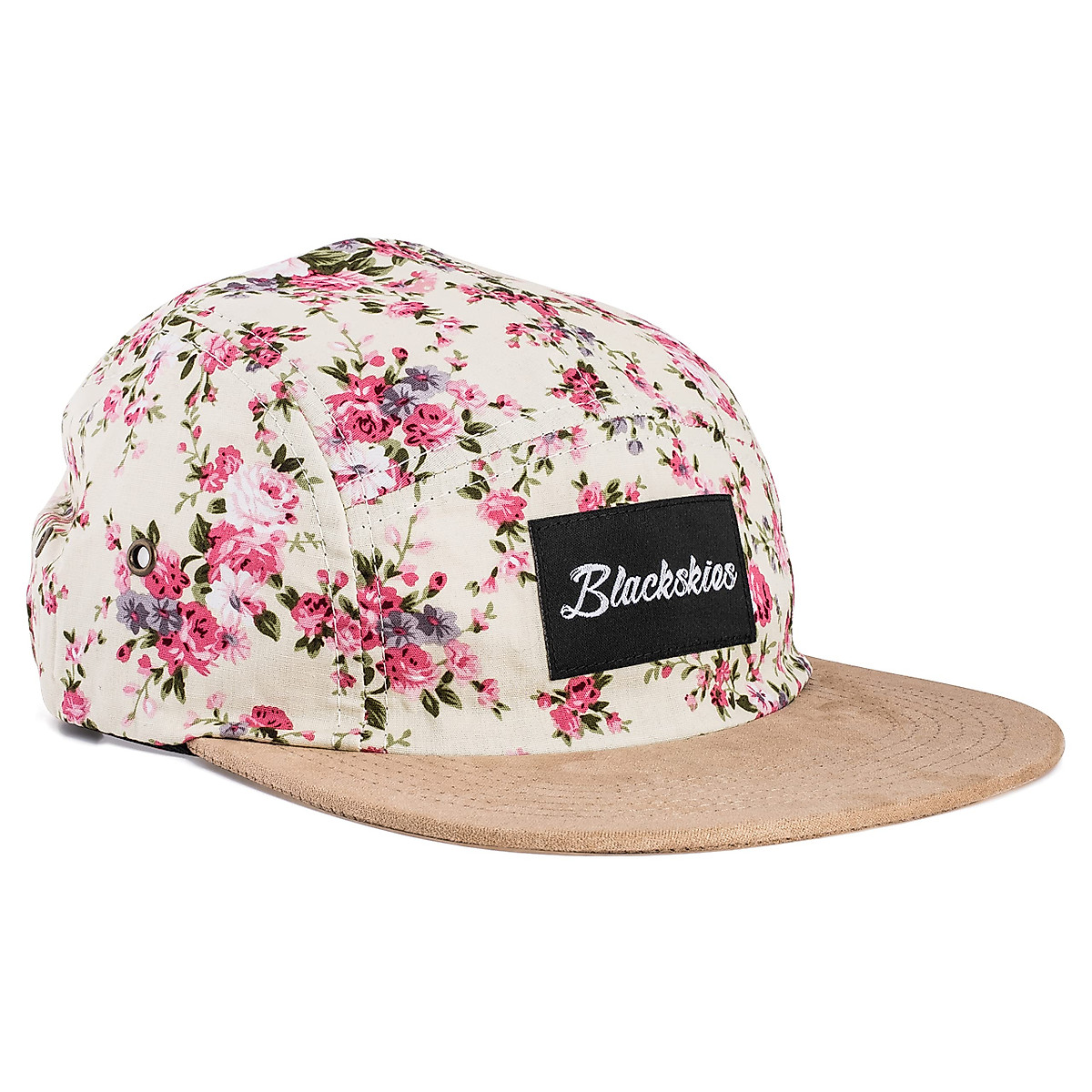 Blackskies Sakura 5-Panel Cap White with Cherry Blossoms Unisex Baseball Cap