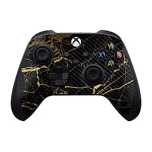 MightySkins Carbon Fiber Skin Compatible with Xbox Series X and S Controller - Black Gold Marble | Protective, Durable Textured Carbon Fiber Finish | Easy to Apply | Made in The USA