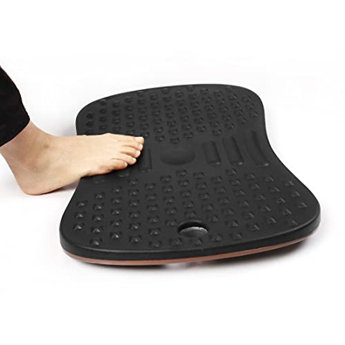 Seville Classics airLIFT Premium Anti Fatigue Wooden Balance Wobble Board Mat w/Massage Points, for Office Standing Desk, Home, Exercise, Therapy, Sports Training, Black, 20"W x 14"D