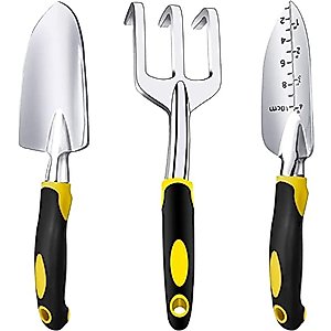 Edward Tools Gardening Hand Tools 3 Piece Set - Heavy Duty Garden Trowel, Transplanter, Hand Rake - Ergo Grip Handle - Bend-Proof & Rust-Proof Design - Cultivator, Garden Hand Shovel