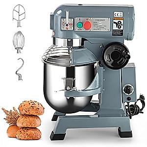 Commercial Food Mixer, 10Qt Commercial Dough Mixer, 450W Stainless Steel Bowl Heavy Duty Food Mixer with 3 Speeds Adjustable 110/178/390RPM, Dough Hook Whisk Beater Included, Perfect for Bakery Pizzeria