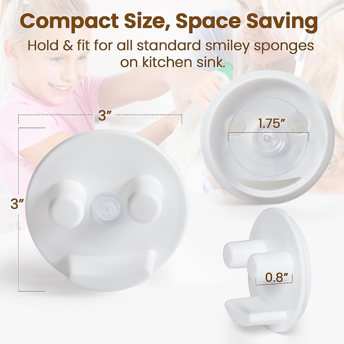 Sponge Holder, Sink Caddy w/ Suction Cup Installation, Sponge Organizer for Kitchen/ Bathroom Sink, Self Draining, Dishwasher Safe for Holding Smiley Sponges(Sponges Not Included), White(1-Pack)