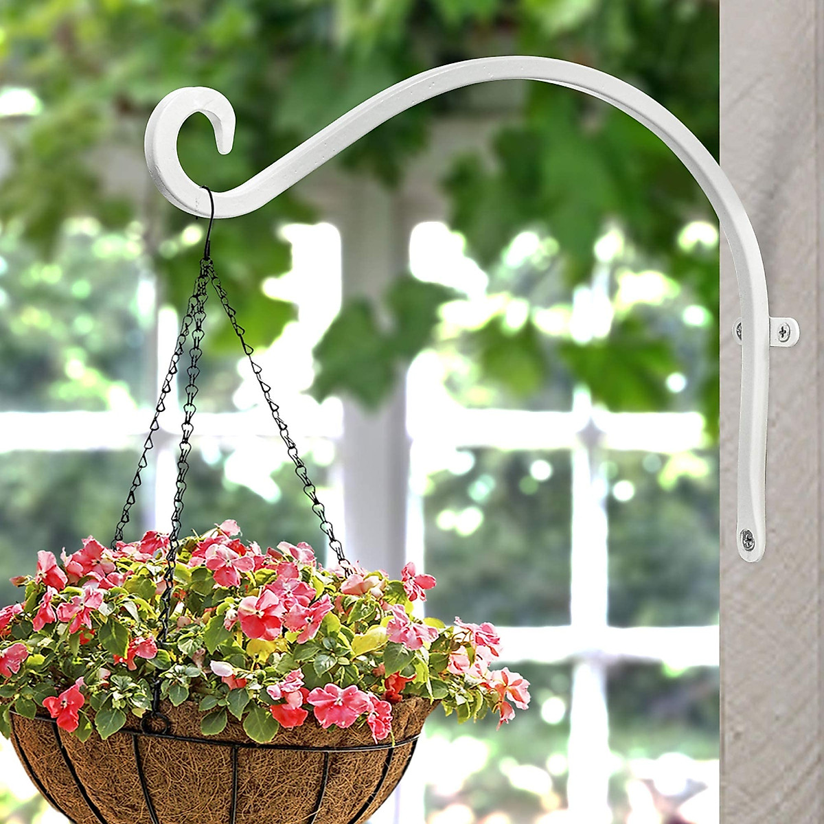 Bird Feeder Hanger: 12-Inch Wall-Mounted Plant Bracket Outdoor - 4 Pieces White Plant Hooks for Hanging Flower Baskets