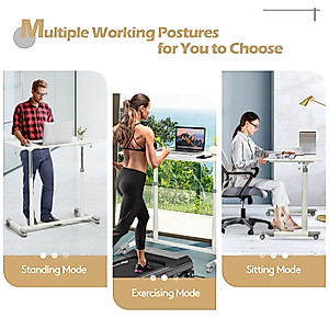 COSTWAY Mobile Height Adjustable Standing Desk, Compact Pneumatic Sit to Stand Computer Desk w/Lockable Casters, Ergonomic Rolling Laptop Table w/Steel Frame for Home Office (White)