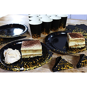 Party Chic Black and Gold Party Supplies Disposable Napkins Gold Dot Confetti Paper Napkins for Birthday Anniversary New Years Graduation Wedding Christmas 3-Ply 50 Pack