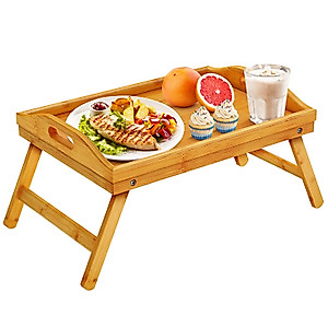 Bamboo Bed Tray Table with Foldable Legs & Extra Large Bamboo Serving Tray Food Tray