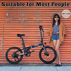 KORNORGE Electric Bike A9, 20" Ultra Light Foldable Electric Bike, Lightweight Frame, LED Headlight Sports Style Electric Bike for Adults and Teens,Black