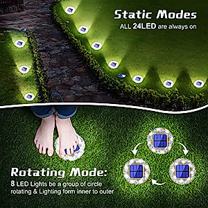 Solar Ground Lights Outdoor, 24 LED Solar Garden Lights with 2 Modes, Waterproof Solar Powered Disk Lights for Pathway, Yard, Garden, Parks, Lawn, Deck, Patio, Walkway, corridors (6 Packs, White）