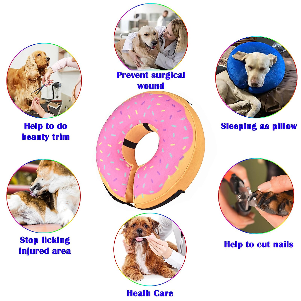 Katoggy Inflatable Dog Cone Collar for Dogs After Surgery, Soft Adjustable Blow up Donut Dog E-Collar for Small Medium Large Dog and Cats