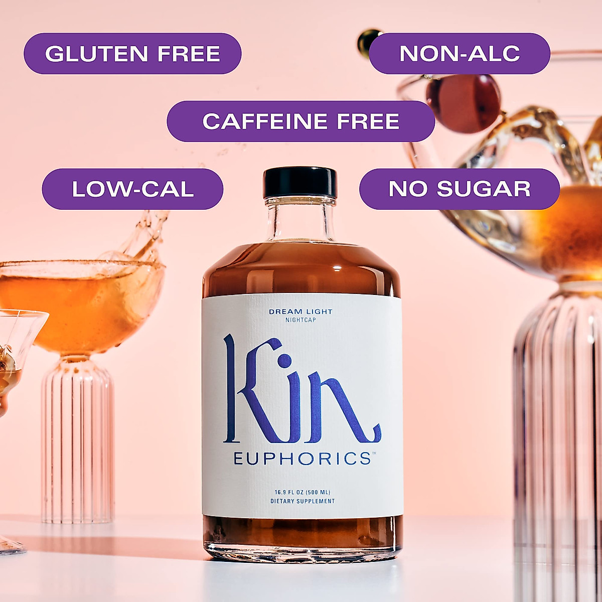 Dream Light by Kin Euphorics, Non Alcoholic Spirits, Nootropic, Botanic, Adaptogen Drink, Earthy Oak, Smoky Clove and Spicy Cinnamon, Soothe The Spirit and Quiet The Mind, 16.9 Fl Oz