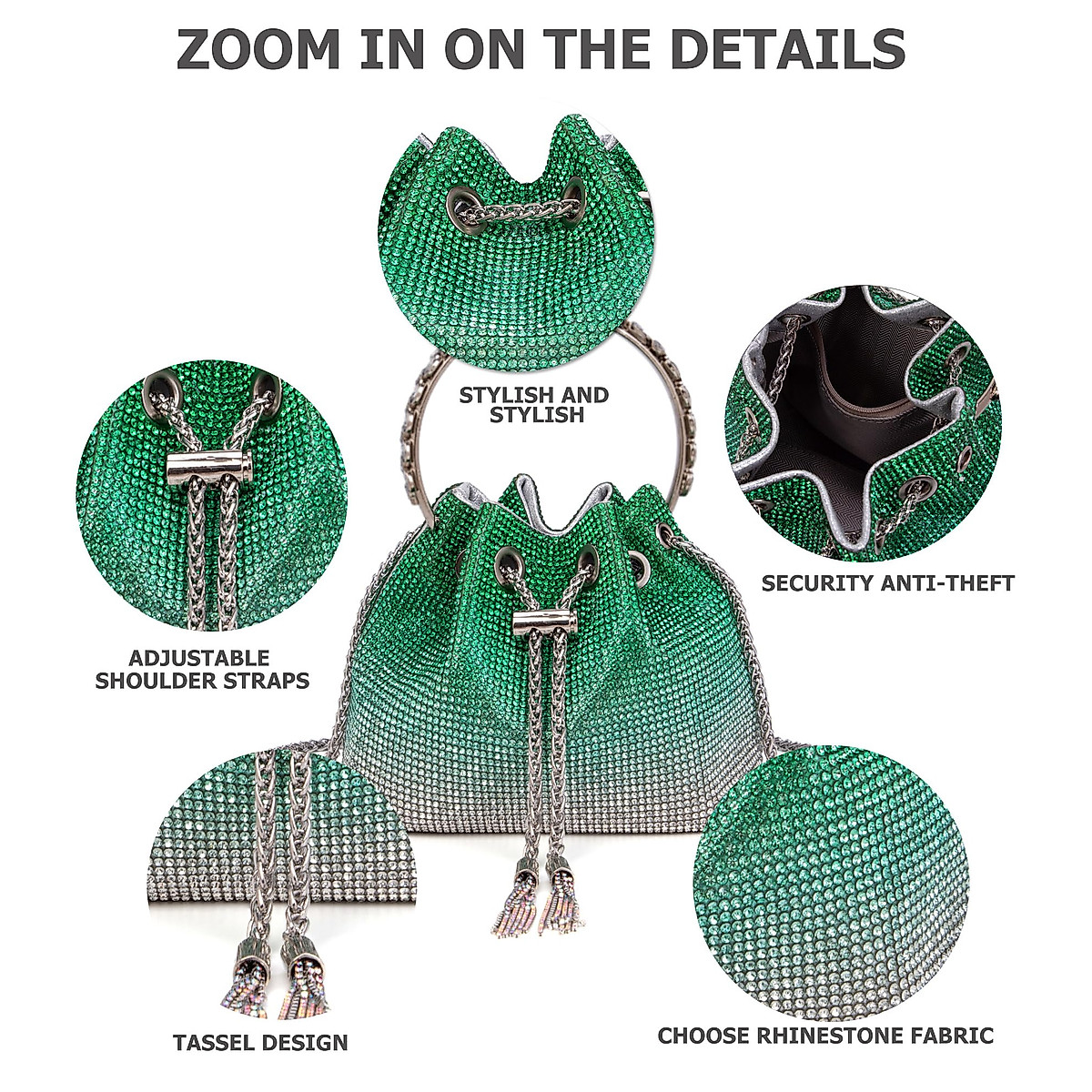 Sweetovo Bling Crystal Rhinestone Purse for Women Sparkly Clutch Handbag Crossbody Bag for Evening Wedding Party Prom