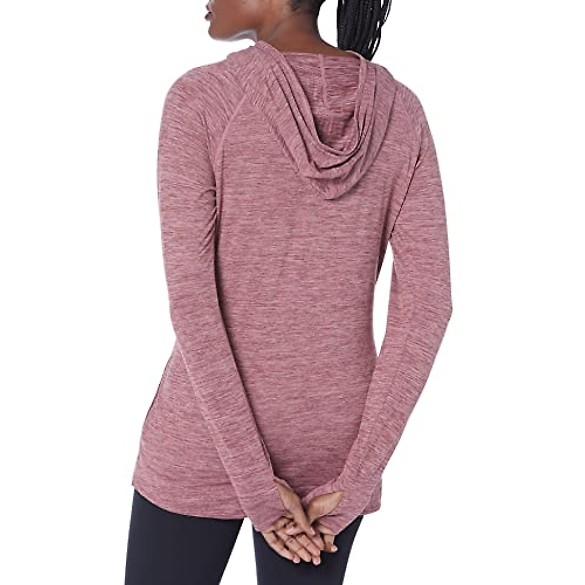Amazon Essentials Women's Brushed Tech Stretch Popover Hoodie - Discontinued Colors, Plum Space Dye, Medium