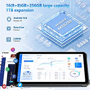 FOSSIBOT DT1 10.4 inch Android 13 Tablet,11000mAh Rugged Tablet 2K FHD+16GB+256GB Tablet 48MP+16MP Camera Smart Tablet IP68-69K Waterproof Tablet 4G Dual SIM+5G WiFi Tablet 18W Fast Charging/OTG/1TB