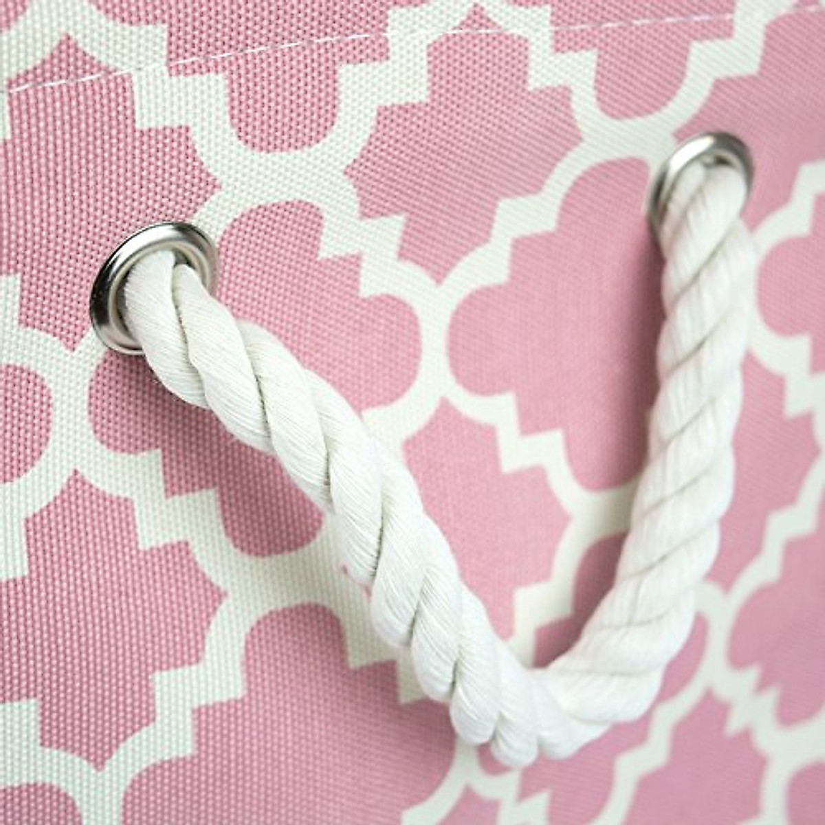 DII Collapsible Burlap Storage Basket or Bin with Durable Cotton Handles, Home Organizational Solution for Office, Bedroom, Closet, Toys, & Laundry (Small Round - 12x9), Rose Lattice