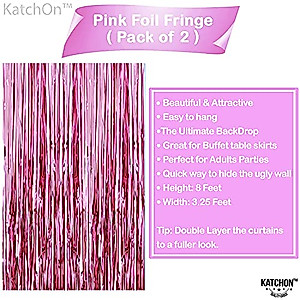 KatchOn, Pink Backdrop for Pink Party Decorations - XtraLarge 6.4x8 Feet, Pack of 2 | Pink Foil Fringe Curtain | Metallic Pink Fringe Backdrop, Pink Streamers Party Decorations | Pink Tinsel Backdrop