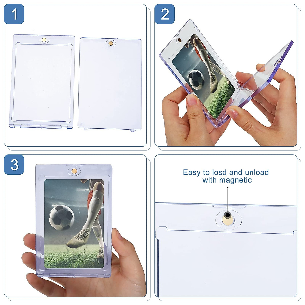 Card Protectors Magnetic Card Holder Plastic Card Sleeves Hard Plastic Trading Card Case Transparent Blue Cards Sleeves for Standard Cards Sports Cards Baseball Cards (14 Pieces)