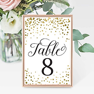 Hadley Designs Gold Table Numbers 1-20, Wedding Table Numbers, Table Numbers for Wedding Reception Centerpiece, Black and Gold table numbers, Double Sided Table Number Cards - 4 x 6 Inches