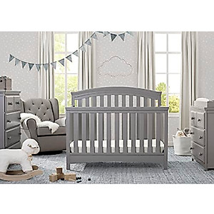 Delta Children Emerson Crib 7-Piece Baby Nursery Furniture Set–Includes: Convertible Crib, Glider, Dresser, Changing Top, Crib Mattress, Sheets, & Changing Pad, Grey