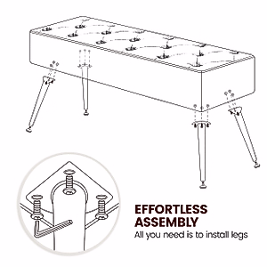 Yaheetech Modern Ottoman Bench Boucle Bench Upholstered Footrest for Living Room with Gold Metal Legs and Padded Seat Ivory