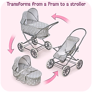 Badger Basket English Style Doll Stroller – Fits 18 to 22-inch Dolls, Classic Pretend Play Toy with Adjustable Canopy
