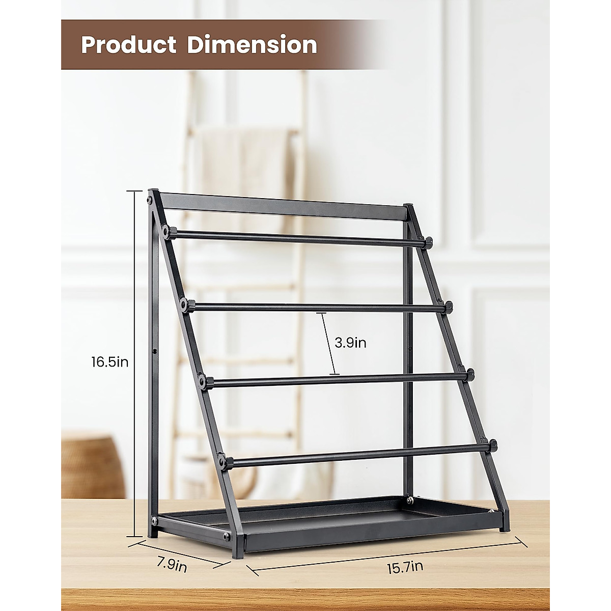 ZOMICE Ribbon Holder Organizer Rack with Storage Tray, 4 Tier Ribbon Spool Holder Stand,Metal Sewing Organizer Display Shelf for Craft Room,Cake Shop,Flower Store(On the Table & Wall Mounted)