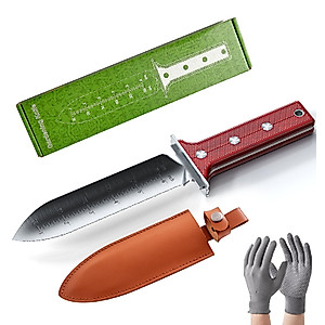 AKAKD Gardening Hori Hori Garden Knife - Gardening Knife,Soil Knife, Serrated Side Weeding Knife,Digging Knife,Garden Knives with Sheath,Full Tang Hori Hori Knife