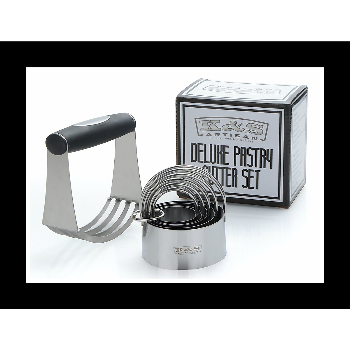 K&S Artisan Pastry Cutter Set Dough Blender + 5 Round Biscuit Cutter set with Stainless Steel Handle Heavy Duty Durable with Ergonomic Rubber Grip Professional QUALITY Baking Dough Tools