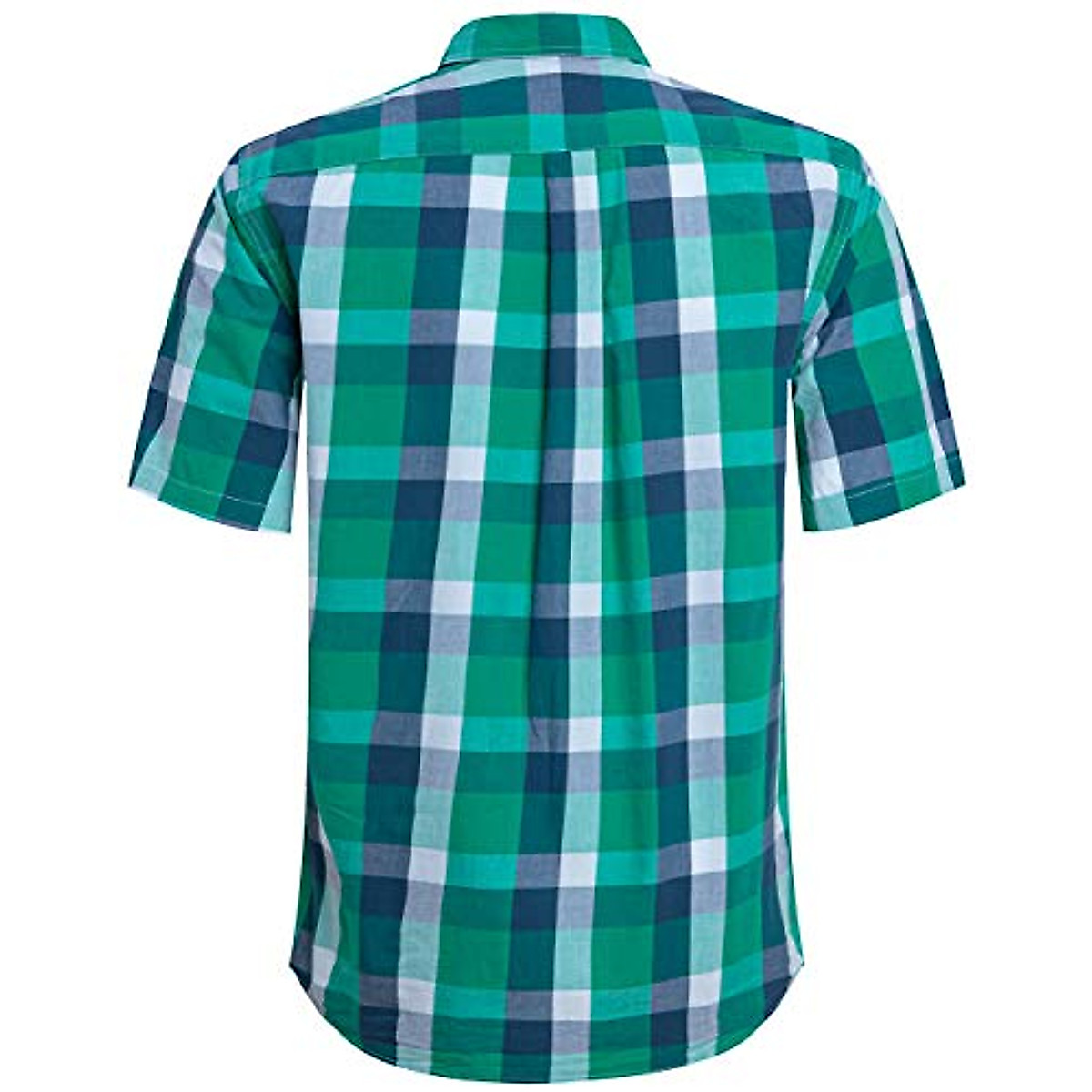 Mens Short Sleeve Western Shirts with Pearl Snap Button Up Casual Regular Fit Plaid Shirts (Green and White-05D,Large)
