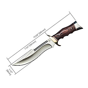 Kratos ZF9 Bowie Knife | Handmade | 13.25" Hardened High Carbon 440 Stainless Steel | 30-degree double bevel Edge | Wood Handle | Leather Sheath | Outdoor Hunting, Bushcraft, Boning, & Camping