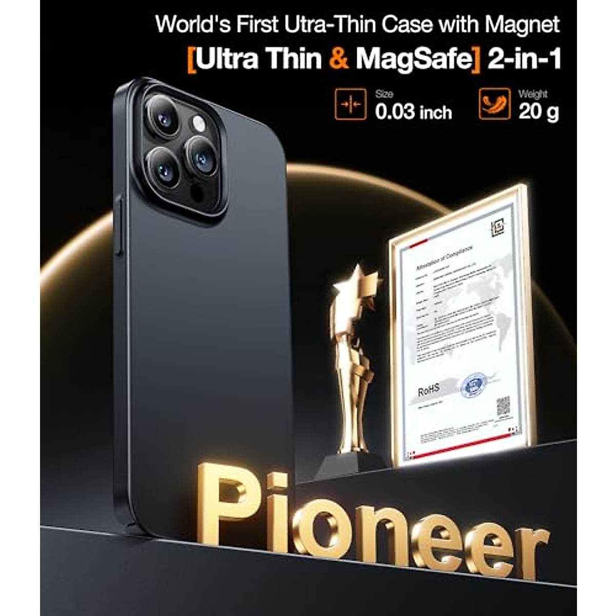 TORRAS Magnetic Slim-Fit for iPhone 14 Pro Max Phone Case, Ultra-Thin Case Compatible with MagSafe, Matte Hard PC Cover Protective Anti-Fingerprint Anti-Scratch 2022, Black