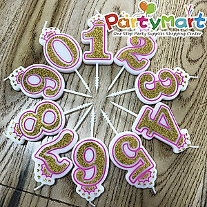 PartyMart Number 5 Giltter Candle, Pink Number 5