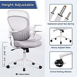 ZUNMOS Home Office Ergonomic Mesh Computer Desk High Back Swivel Task Executive Chair with Soft Armrests Padded Lumbar Support and Adjustable Rotatable Headrest, Grey