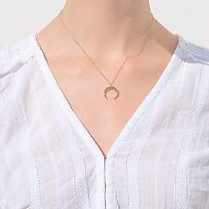 Moon Necklace for Women Gold Necklaces for Women - 18K Gold - Crescent Moon Necklace - Half Moon Necklace - Double Horn Necklace - Gold Crescent Necklace - Dainty Necklace (Gold)