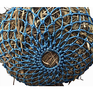 Majestic Ally 2 Pcs 1.25”x1.25” Holes Ultra Slow Feed 40” Very Sturdy Hay Net with Bottom Ring for Goat, Sheep and Livestock Simulatr grazing, Reduces Waste (Hurricane Blue)