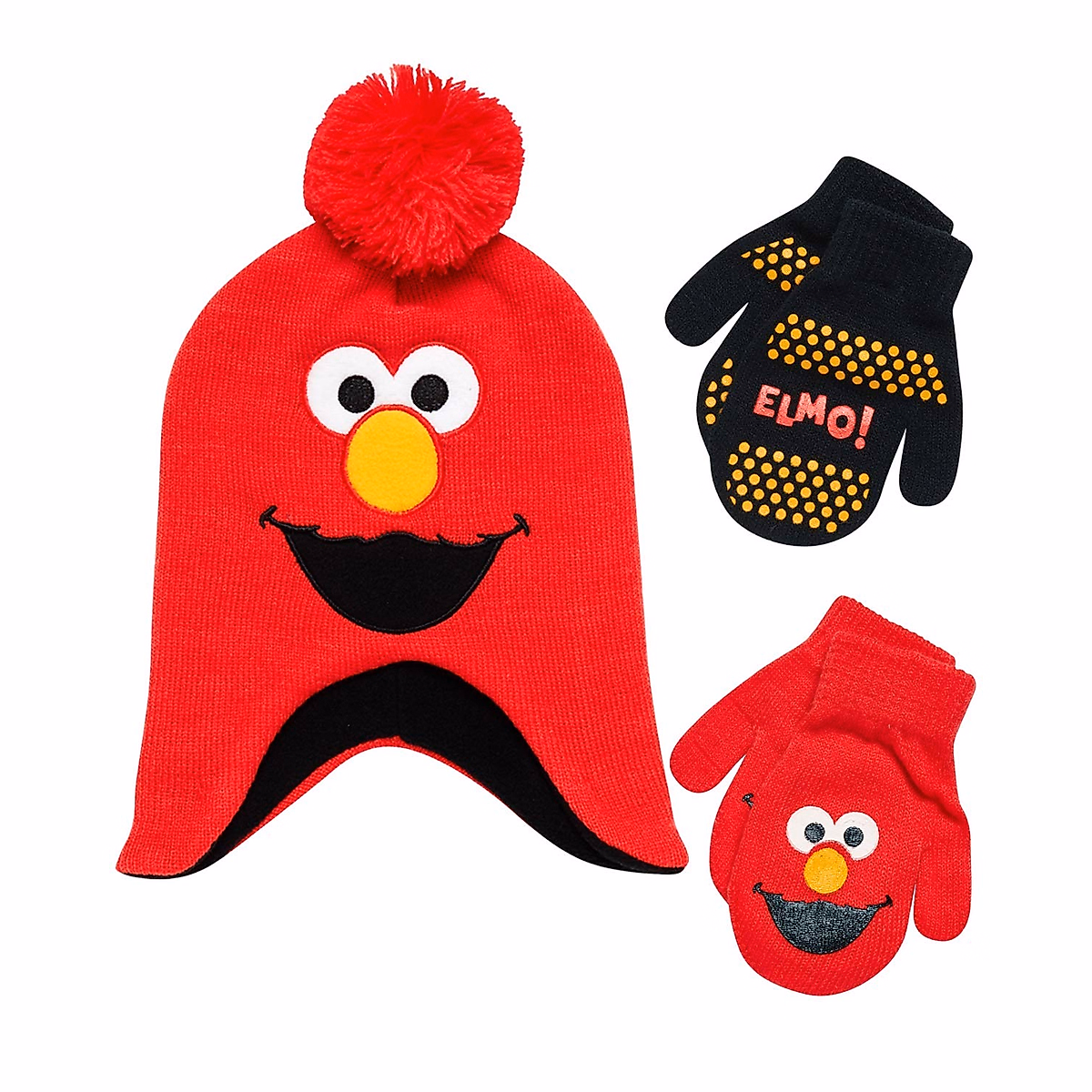 Sesame Street Elmo Hat and 2 Pair Mittens Cold Weather Set, Toddler Boys Age 2-4