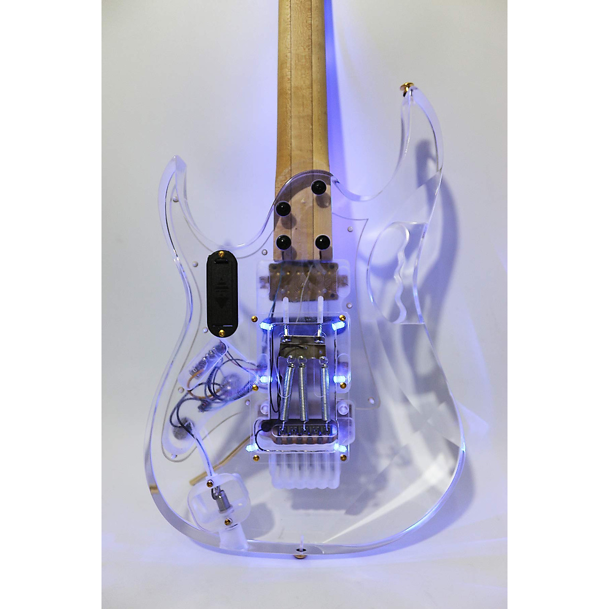 LED Light Electric guitar Crystal Guitar Body Maple Rosewood Vine Inlay Blue Color
