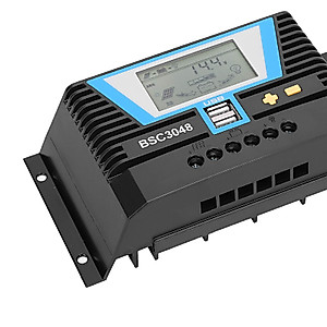 Hilitand BSC3048 30A Solar Battery Controller, 12V / 24V / 36V / 48V Energy Saving Controller, Suitable for Sealed Valve Regulated Acid Batteries, Gel Batteries, Liquid Acid Batteries