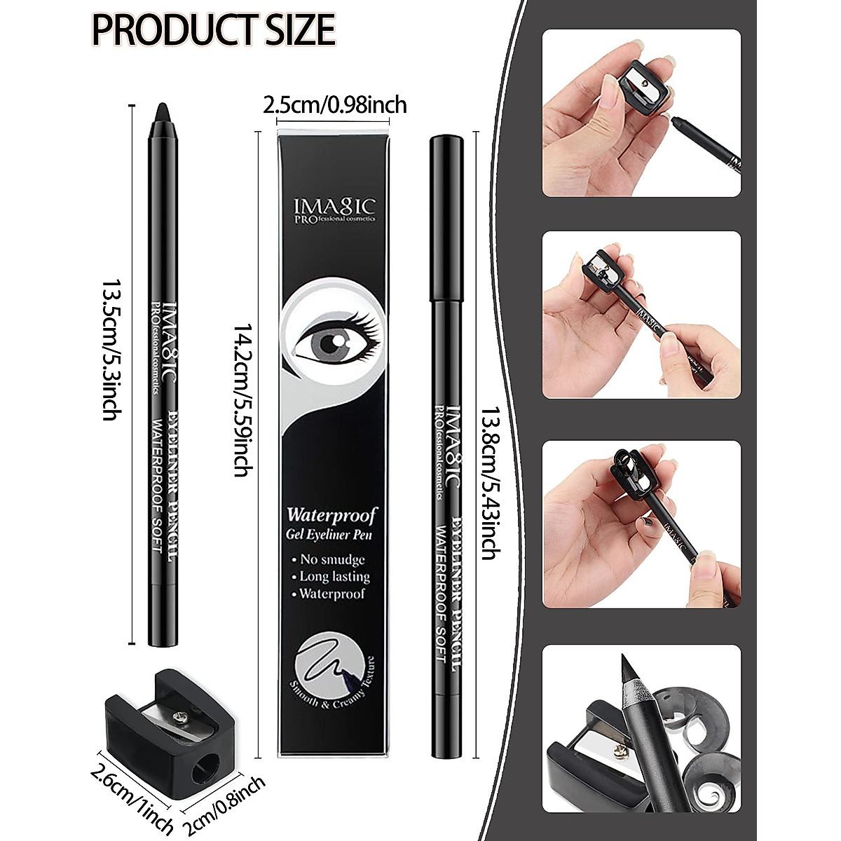 LYSdefeu 2Pcs Black Waterproof Smudge-proof Gel Eyeliner Pencil, Fade-Proof Eye Liner Pencil Soft Smooth Easy-to-Sharpen Pencil for Women Cat Eye/Smoky Eye Makeup with Pencil Sharpener