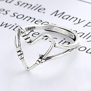 LOVECOM 925 Sterling Silver Love Heart Rings For Women Retro Twisted Finger Stacking Ring Band Open Adjustable Promise Ring Jewelry Birthday Farthers Day Gifts from Daughter son