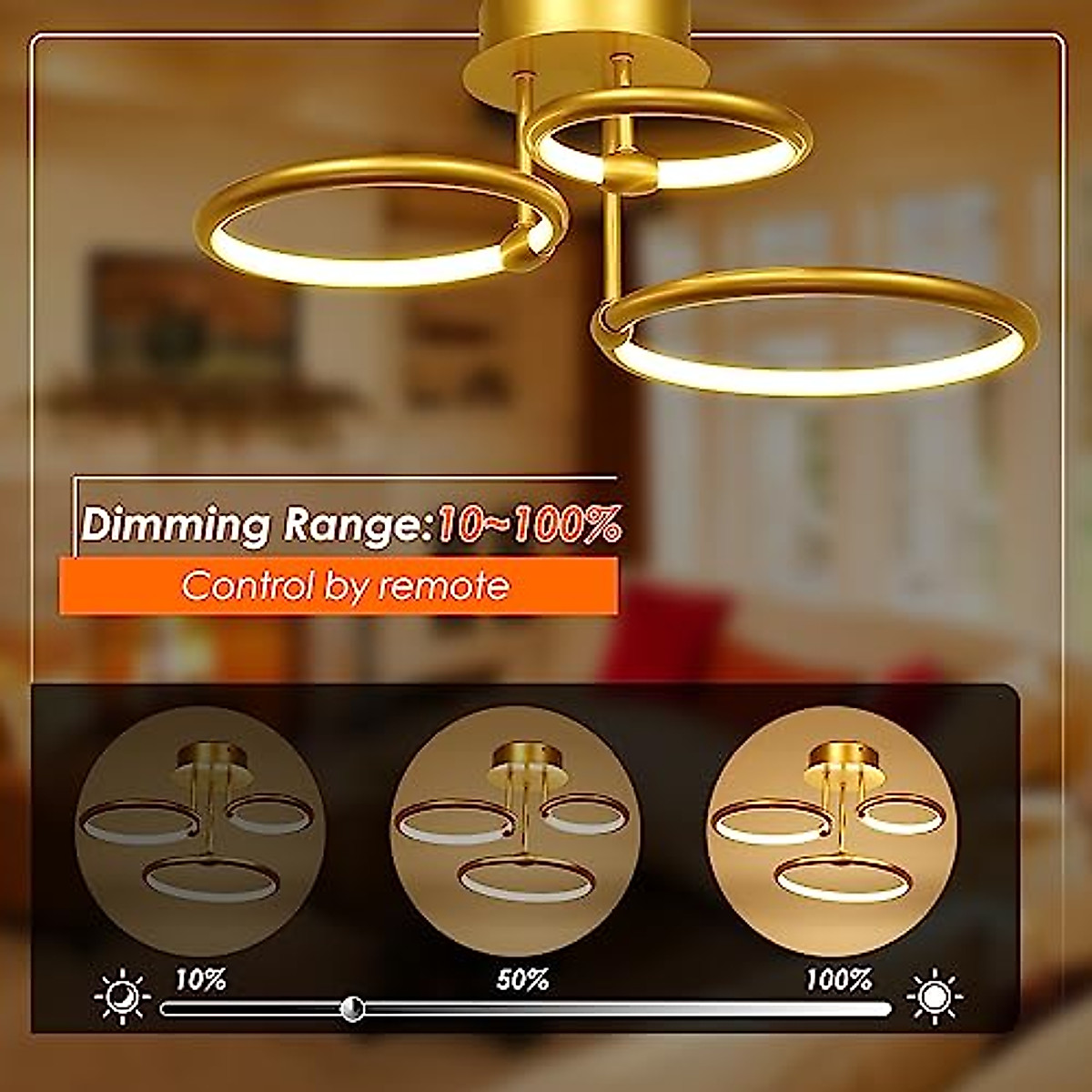 Cresmar 25W LED Ceiling Light with Remote Stepless Dimmable 3000-6000K，Modern Flush Mount Ceiling Lighting Fixture Memory Function 3 Rings Round Chandelier Ceiling Lamp for Bedroom, Living Room…