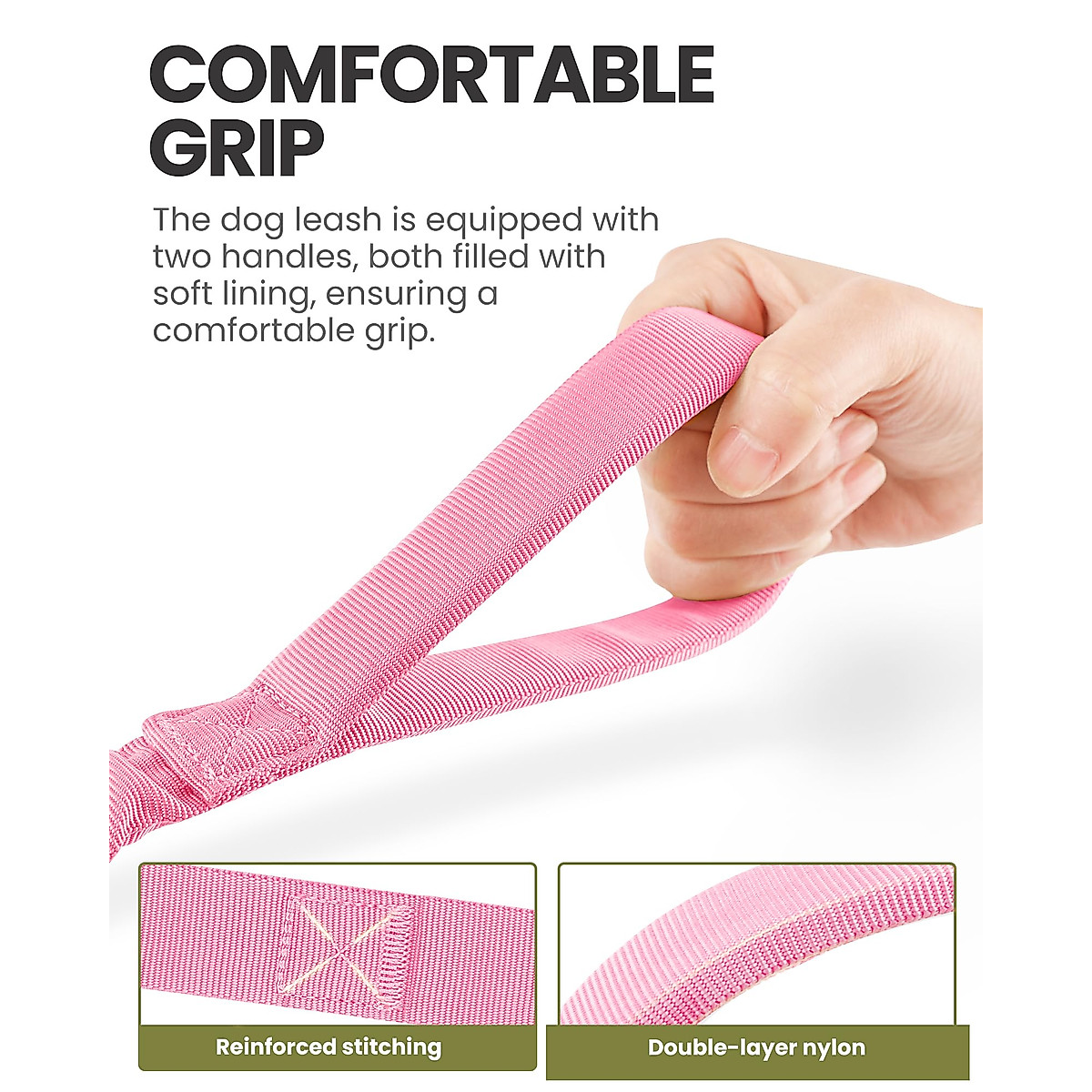 OutdoorMaster Bungee Dog Leash, Heavy Duty Dog Leash with Shock Absorption, 2 Padded Handles Training Leash, Improved Dog Safety and Comfort (Pink, 4FT)