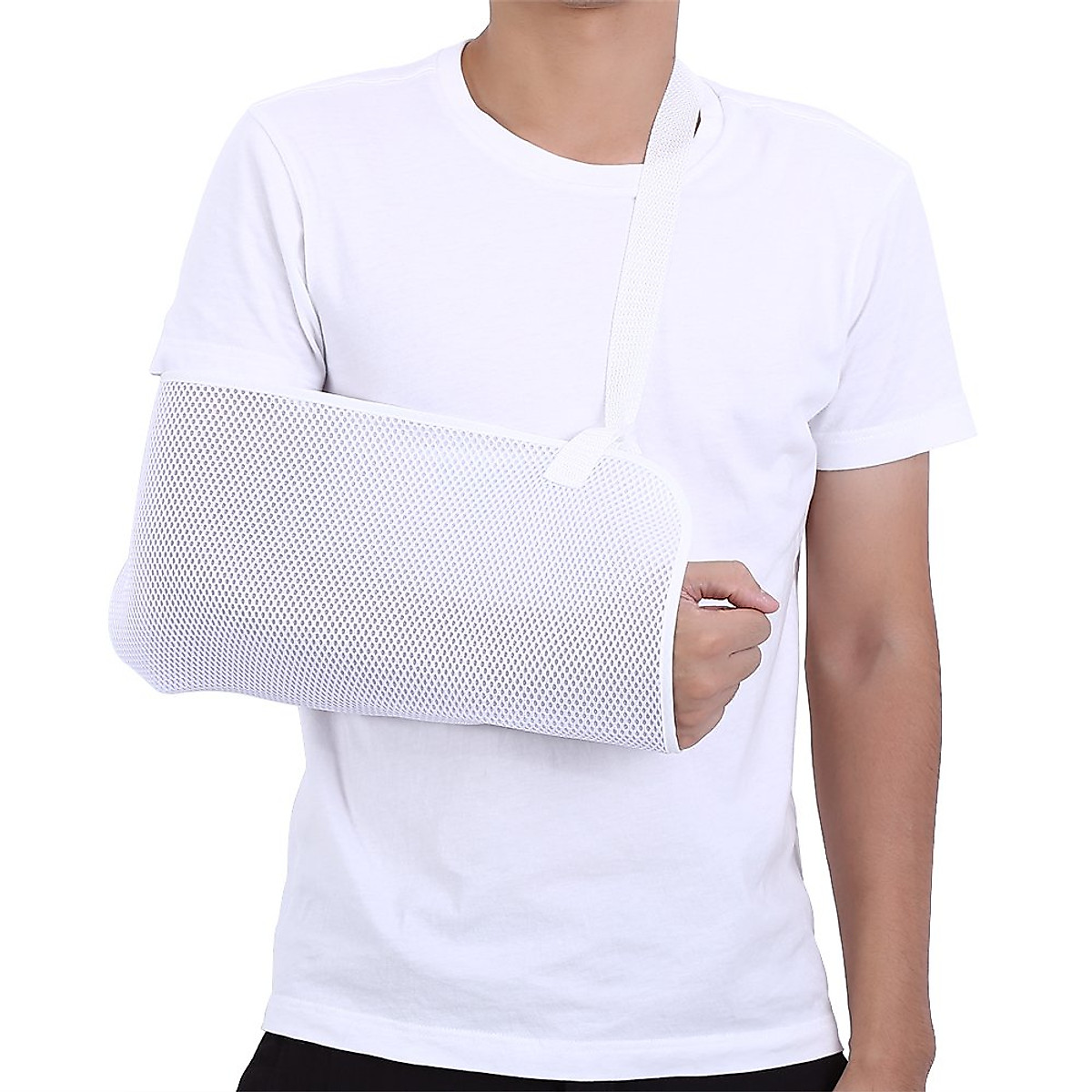 Arm Sling Immobilizer Shoulder Wrist Soft Elbow Brace Forearm Cool Mesh Breathable Support Strap for fracture,Fractured Arm Dislocation Sprain Strain (White)