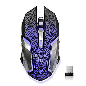 VEGCOO Wireless Gaming Mouse, C8 Wireless Rechargeable Mouse with Colorful LED Lights and 2400/1600/1000 DPI for Laptop and Computer (C9 Silver)