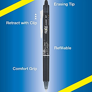 Pilot, FriXion Clicker Erasable Gel Pens, Fine Point 0.7 mm, Tub of 36, Black, Blue & Red