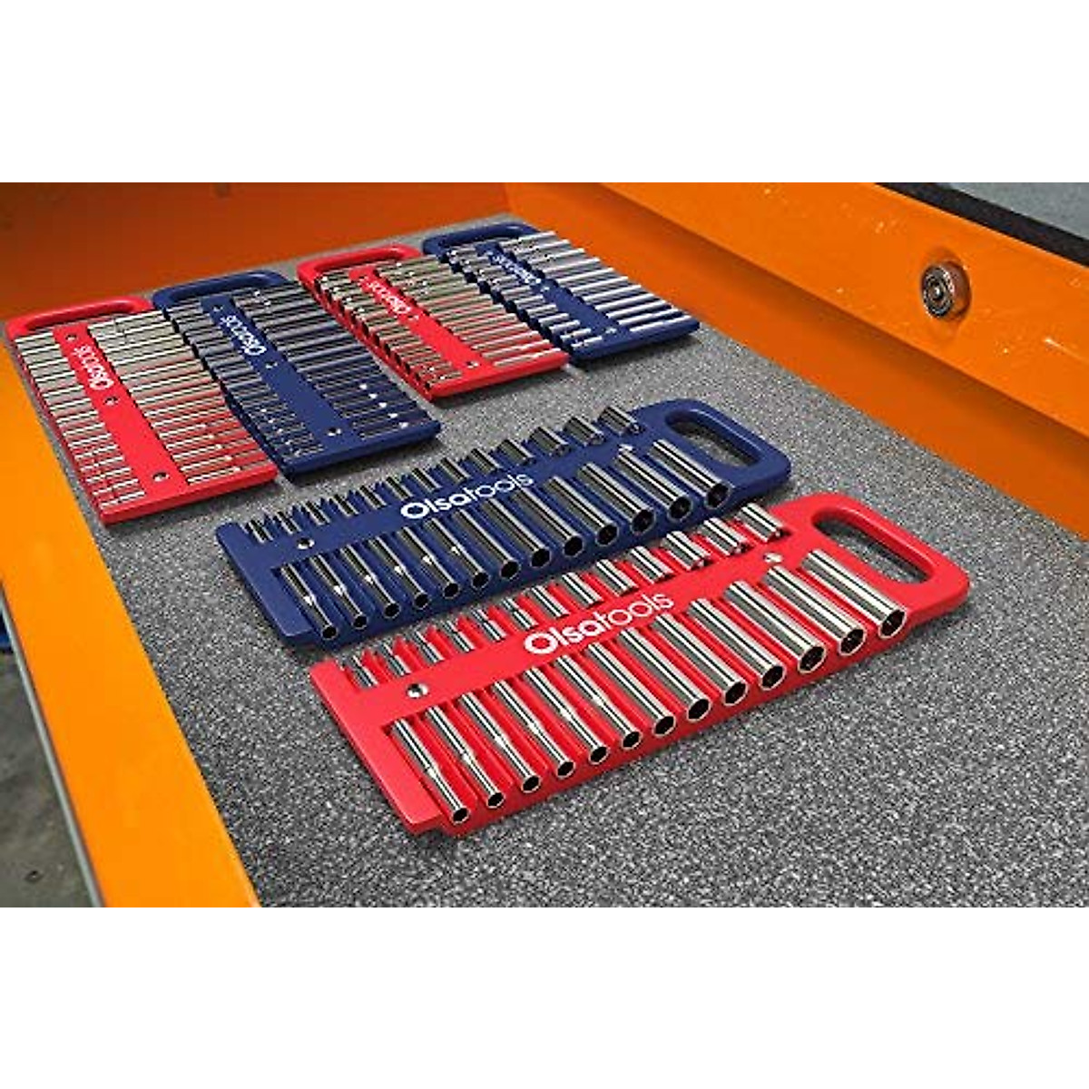 Magnetic Portable Socket Organizer Tray | 1/4-inch Drive | Red | for Deep & Shallow Sockets | Holds sockets up to 5/8" or 14 mm | Professional Quality Tool Organizer | by Olsa Tools