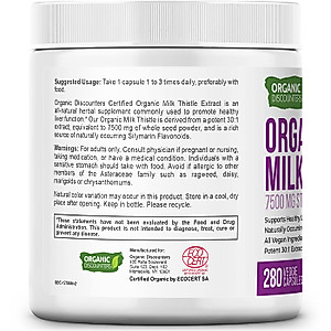 Organic Discounters Milk Thistle Capsules, 280 Count, 7500 mg Strength, Potent 30:1 Extract, USDA Certified Organic, Rich in Silymarin Flavonoids, Vegan, Non-GMO and All-Natural