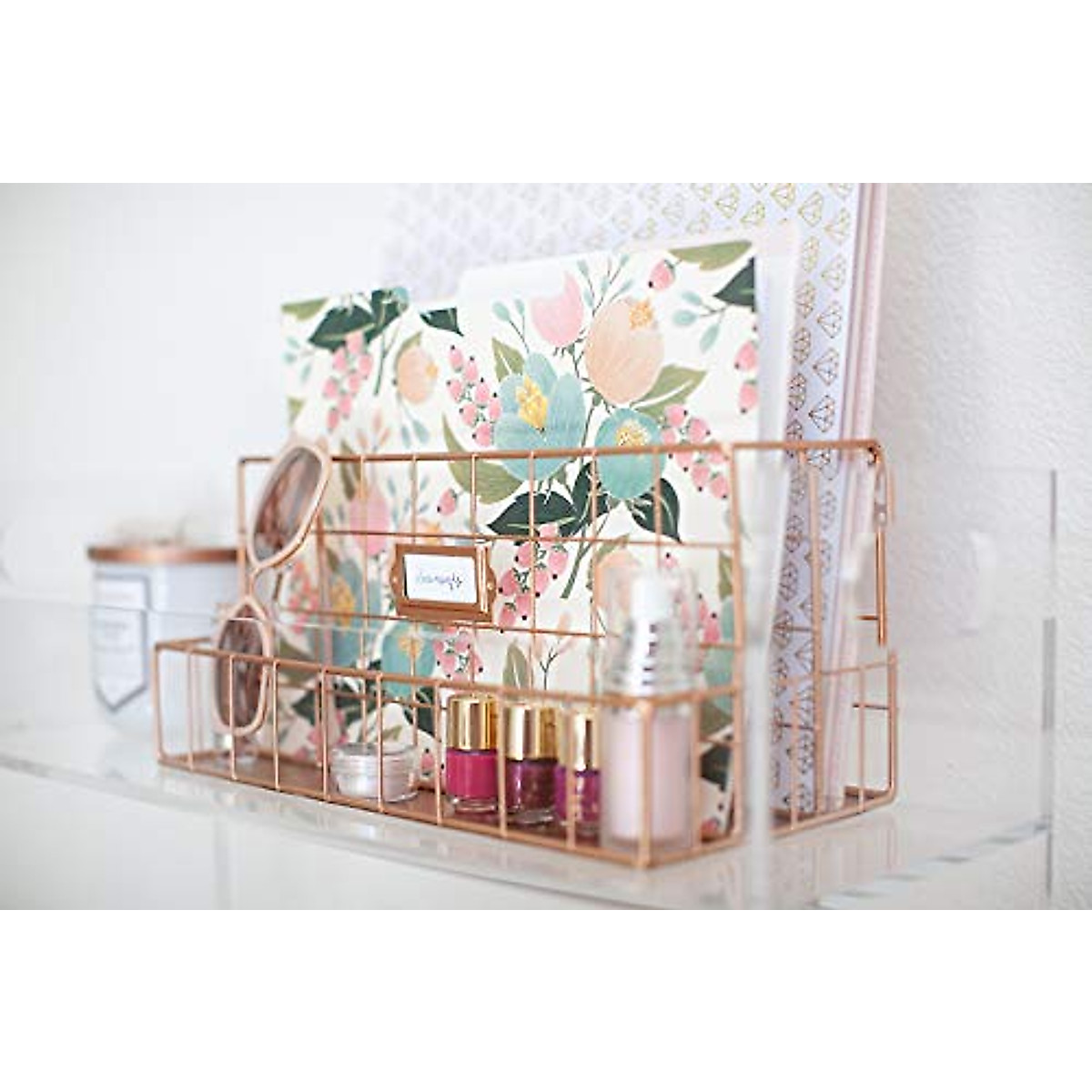 Blu Monaco Rose Gold Desk Organizer - Mail Organizer - 2 Tier Mail Basket - Metal Mail Sorter Inbox - Desk Accessories Women Office