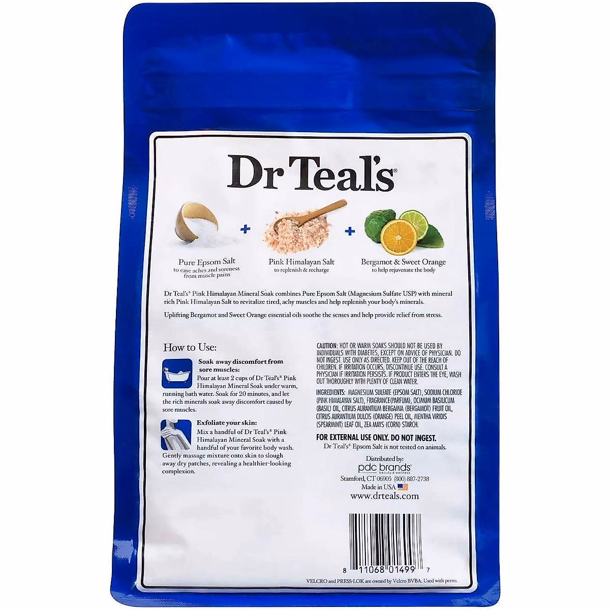 Dr. Teals Pink Himalayan Pure Epsom Salt Soaking Solution (2 Bag, 6lbs Total) - Restore & Replenish with Bergamot & Sweet Orange Essential Oils - Relieves Daily Stress and Soothes The Mind & Senses