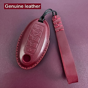 Yonmcfn Key fob Cover Genuine Leather with Keychain,Leather Key Case Protector,fit 5 Buttons Smart Remote Key(Pink)